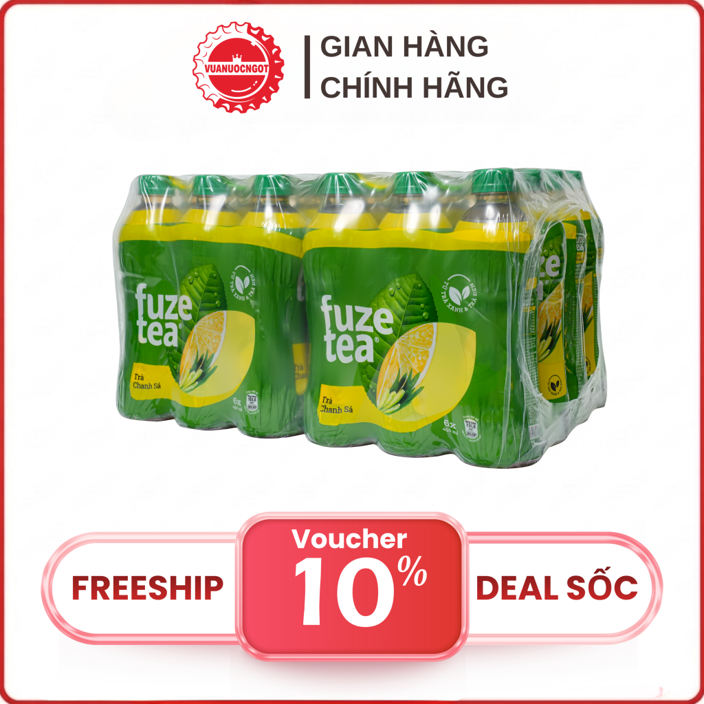 Lốc 24 Chai Trà Fuze Tea Chanh Sả Chai 450ml/Chai - Vua Nước Ngọt