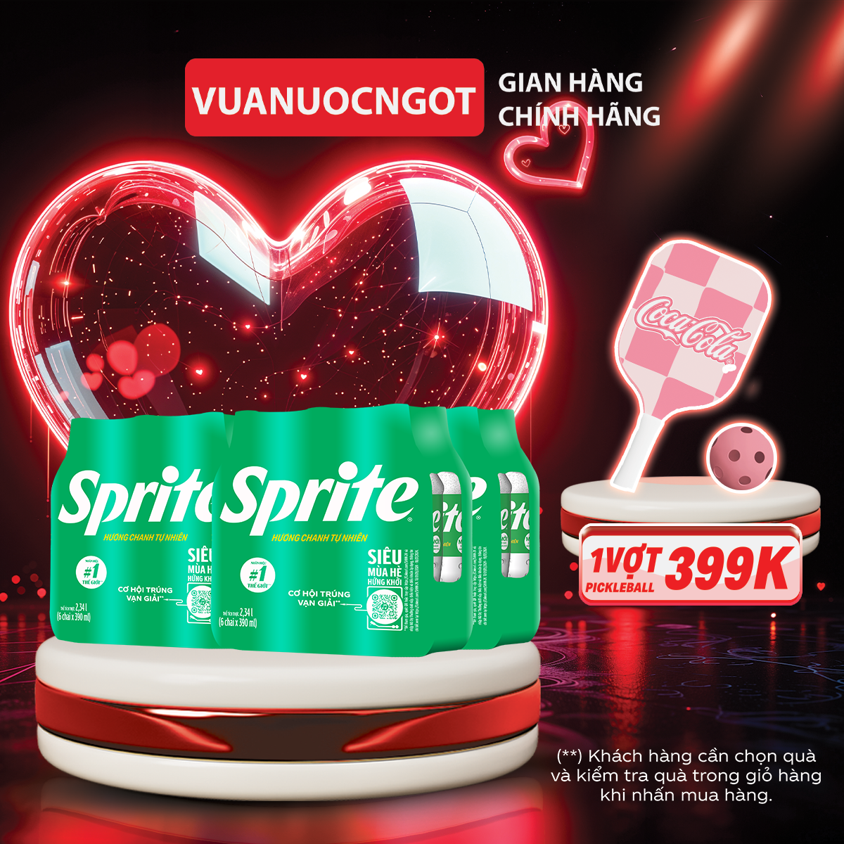 Lốc 24 Chai Nước Giải Khát Sprite Hương Chanh 390ml/Chai - Vua Nước Ngọt